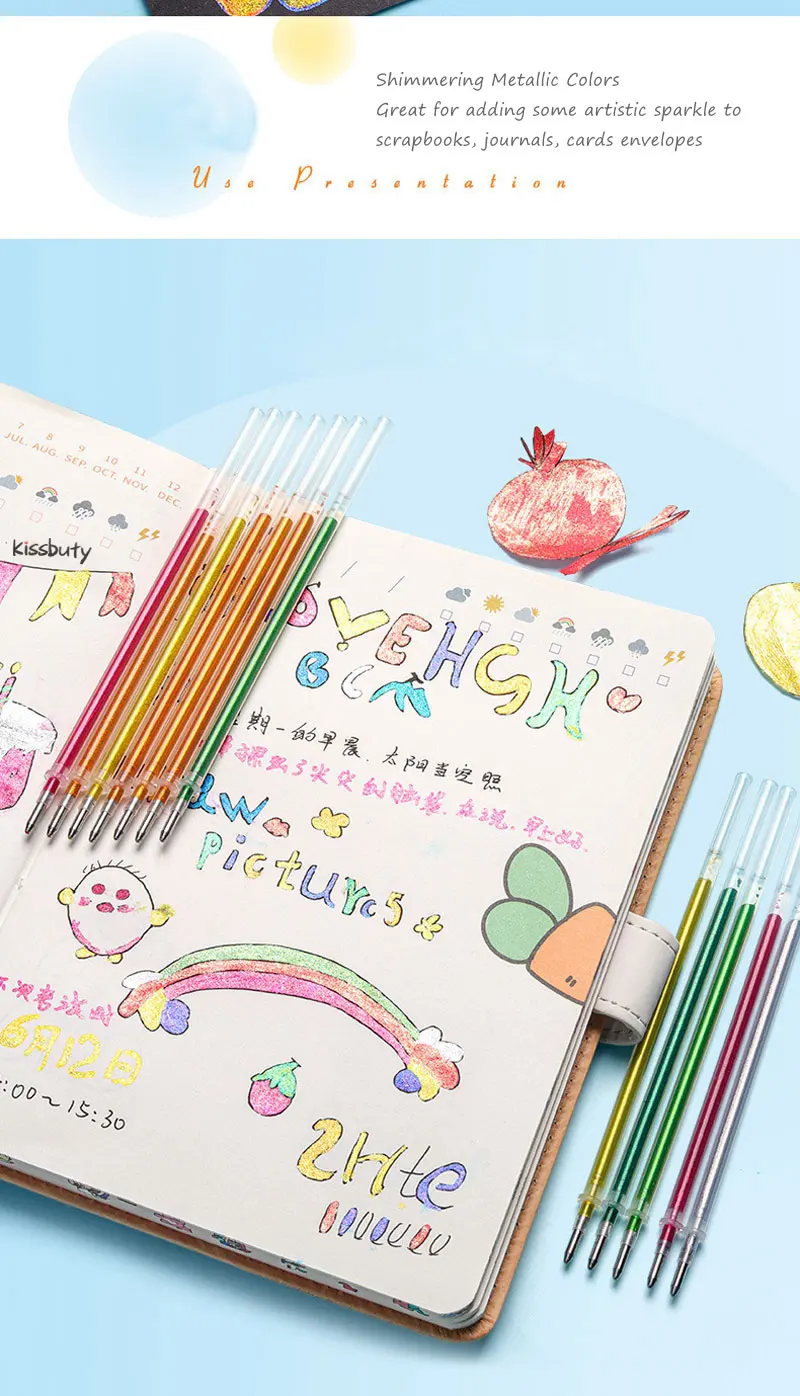 STYLO - PARURE DE STYLO,12 Color Refill--Stylo à paillettes de 8-12-18 ...