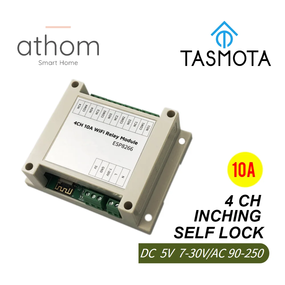 ATHOM Tasmota 4CH WiFi Relay Module Inching Switch Self-locking Entry ...