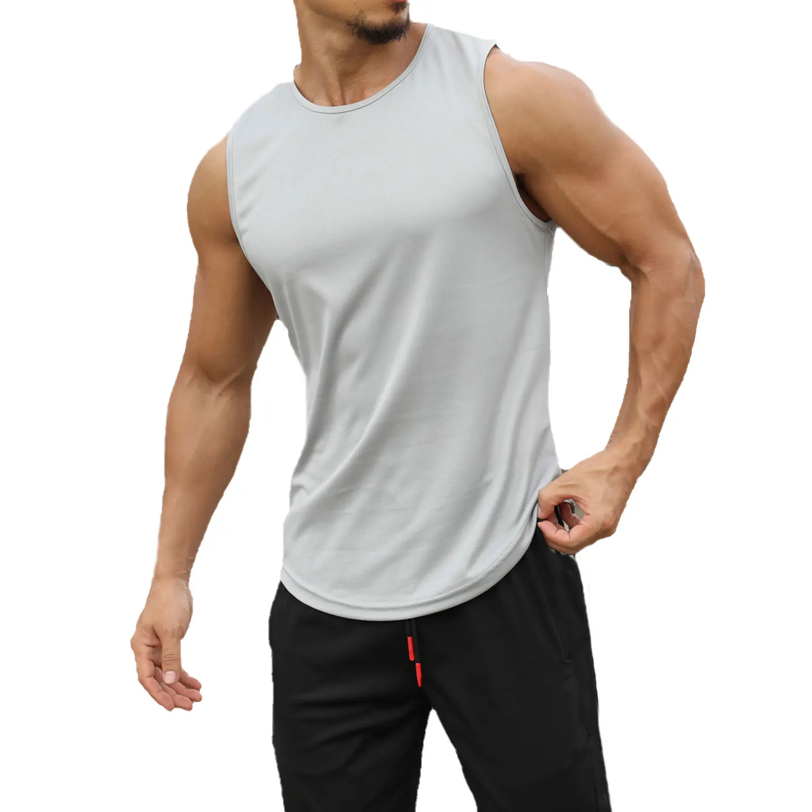Men Sports Tank Top Summer Breathable Sleeveless Round Neck Solid Color ...
