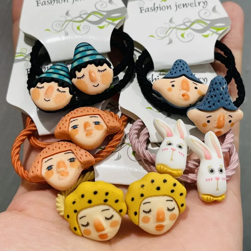 2Pcs Cute Anime Rabbit Cartoon Headwear Kids Elastic Hair Bands Baby ...