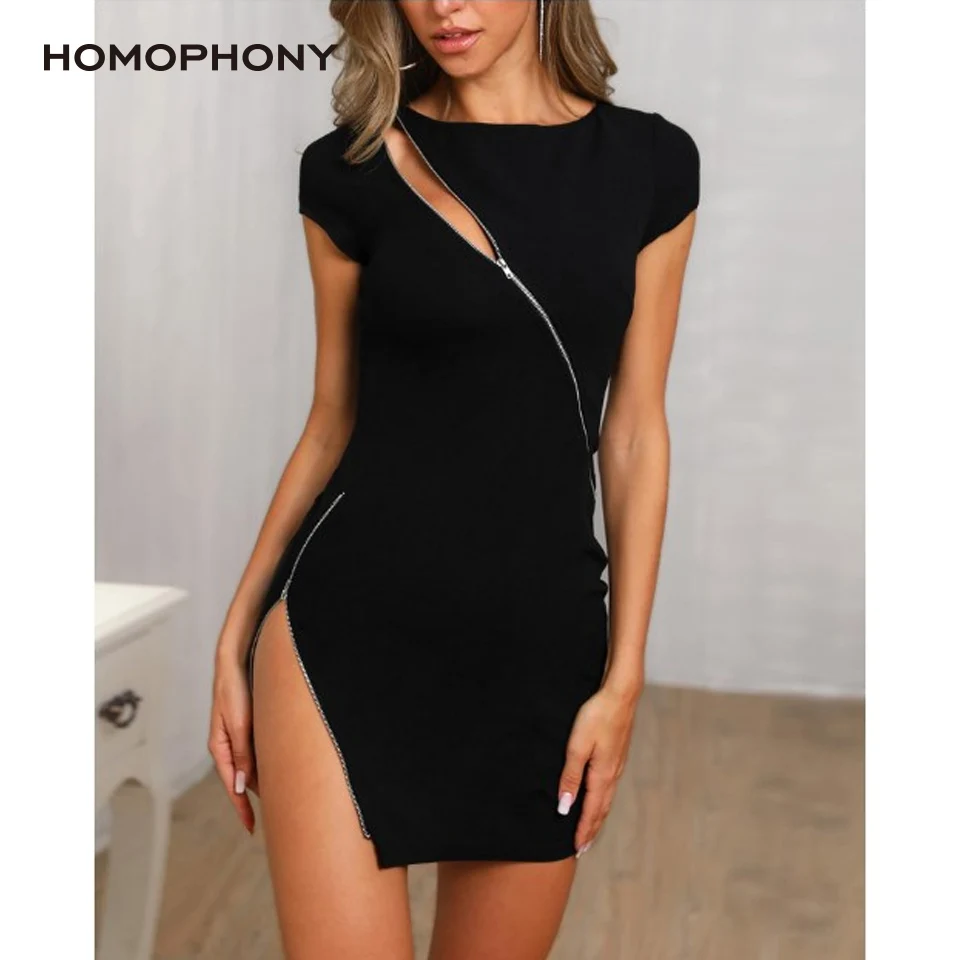 Homophony-Women-Dress-Side-Split-Zipper-O-neck-Short-Sleeve-Wrapped-Hip ...