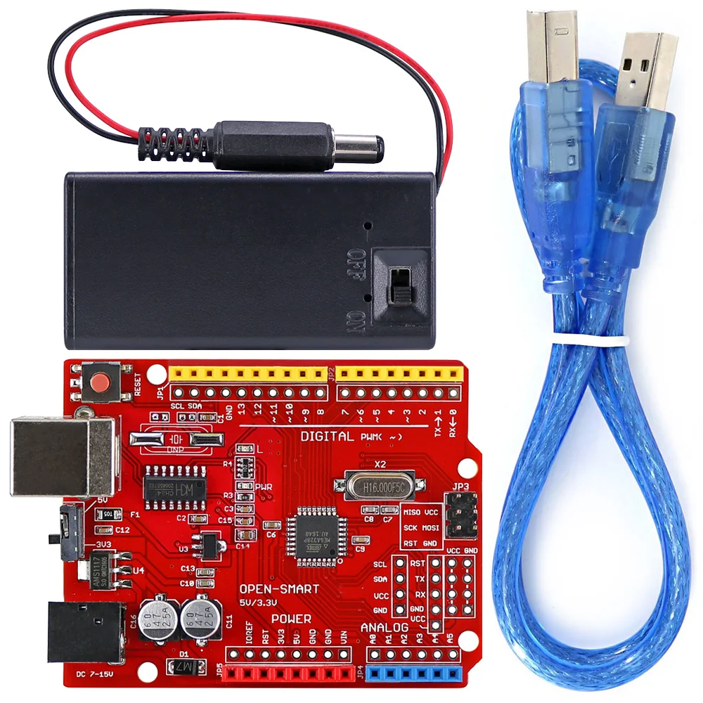 OPEN SMART Portable SMD ATmega328P ATmega328PB DIY Board with USB Cable and 9V Battery Case Kit ...
