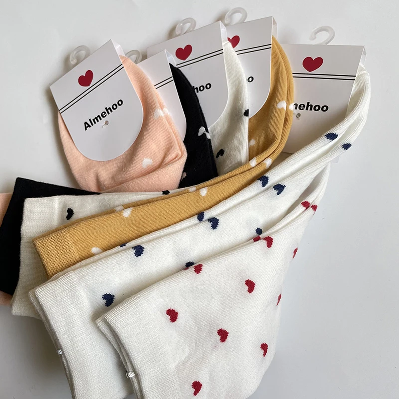 Cute Socks Women Heart | Socks Design Love Women | Women Love Cotton ...