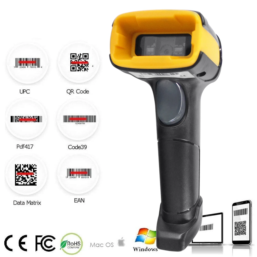 Wireless 2d Barcode Scanner Long Distance Transfer Wired Qr Code Pdf ...