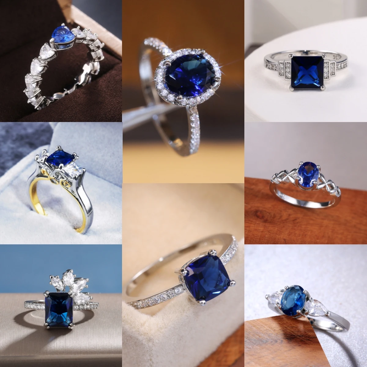CAOSHI Fashionable Engagement Rings with Deep Blue Cubic Zirconia Women ...