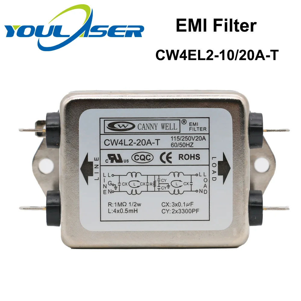 Filtro EMI de potencia CANNY WELL, CW4L2 10A T/CW4L2 20A T, monofásico AC 115V / 250V 20A 50 ...