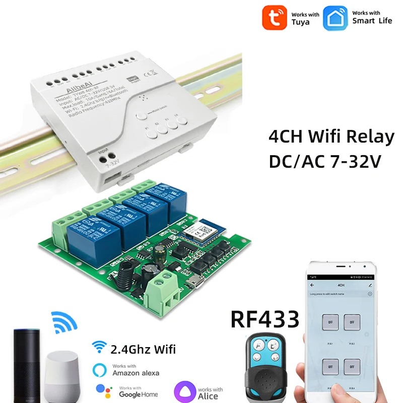 Tuya Smart Wifi Motor Switch Module,4CH DC 5V 12V 32V,RF433 Radio ...
