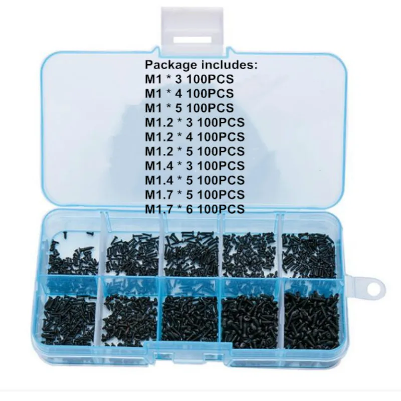 1000pcs/set M1 M1.2 M1.4 M1.7 Mix Head Micro Screws Round Head Self ...