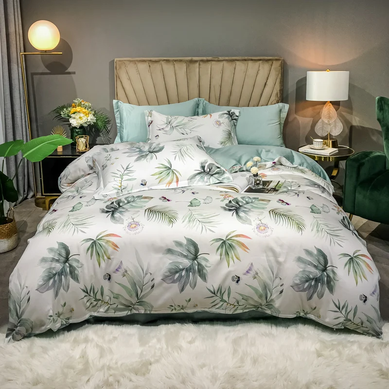 Juego de ropa de cama de algodón para el hogar, Set de 4 piezas de lino ...