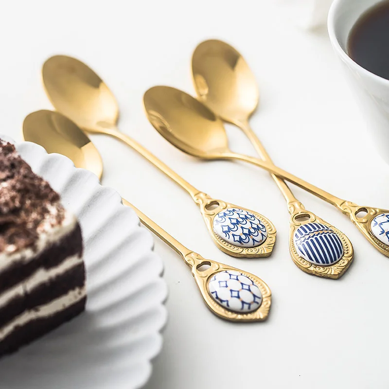 4pcs-Golden-Stainless-Steel-Elegent-Spoon-Household-Snack-Coffee-Stir ...