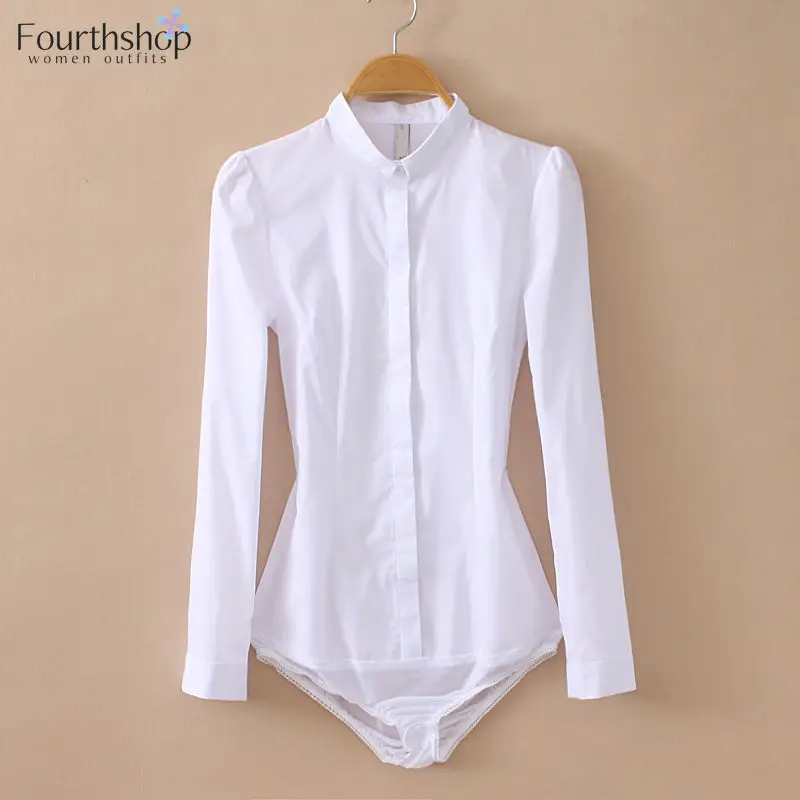 Elegant-Bodysuit-Women-Long-Sleeve-White-Blouses-Female-Office-Work ...