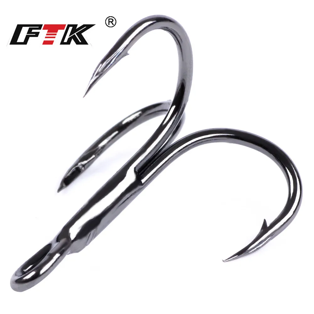 Ftk Fishing Triplehooks High Steel Carbon Material Treble Black Fishing Hook Round Folded ...