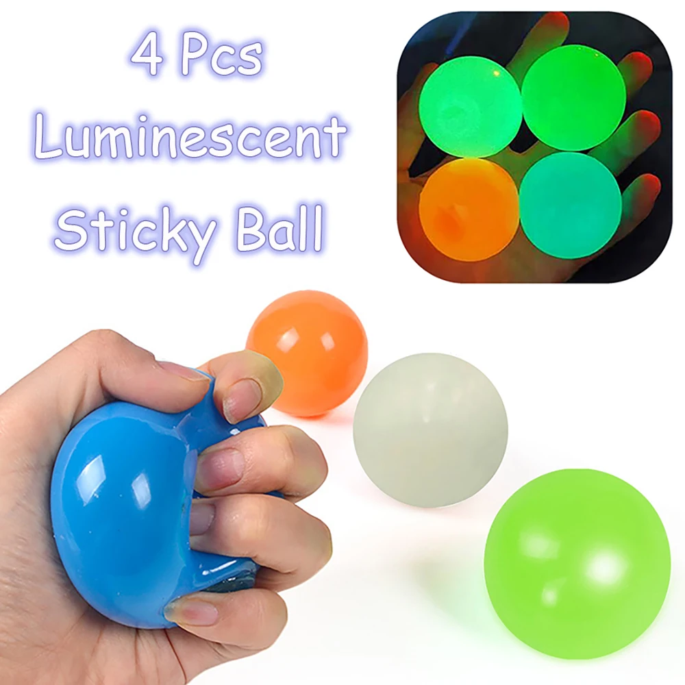 6.5cm Glow in the Dark Luminous Balls High Bounce Stress Glowing Sticky ...