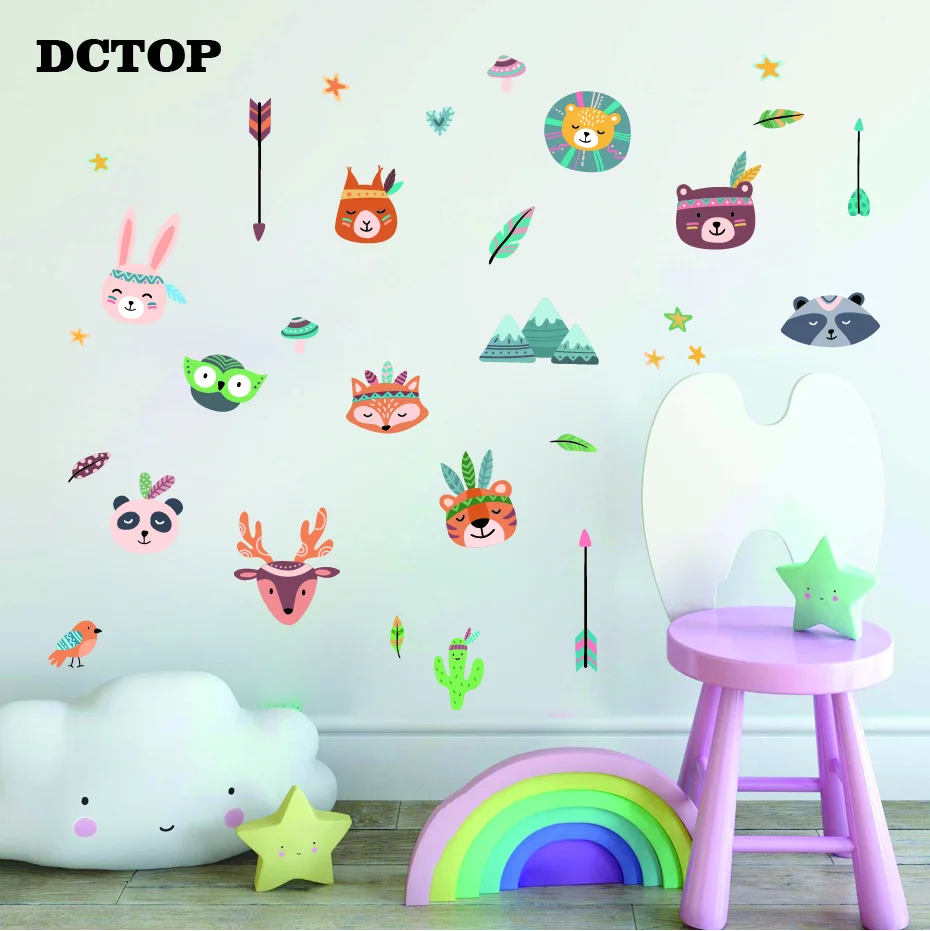 Funny Cartoon Tribal Animal Sticker For Kids Nursery Room Bedroom Art ...