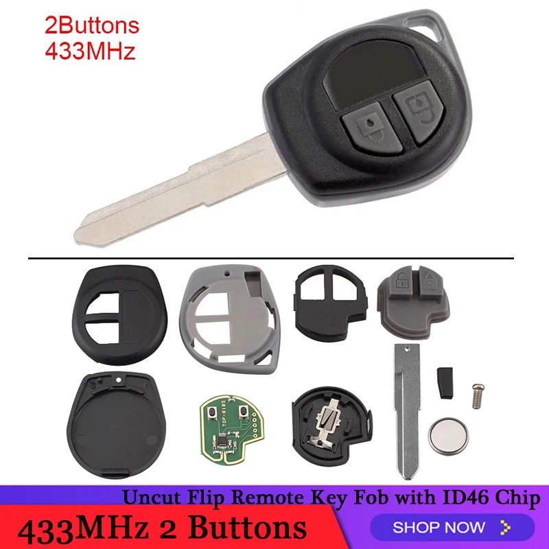 433MHz-2-Buttons-Keyless-Uncut-Flip-Remote-Key-Fob-with-ID46-Chip-for ...