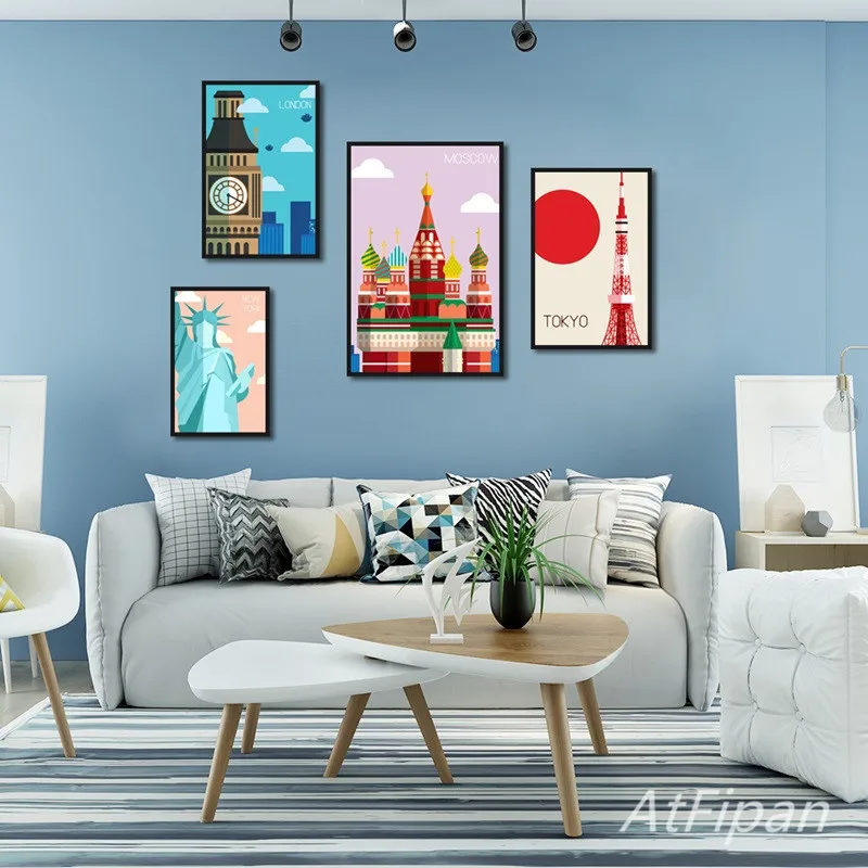 Posters Of Famous Buildings In Different countries Landscape Art Canvas ...