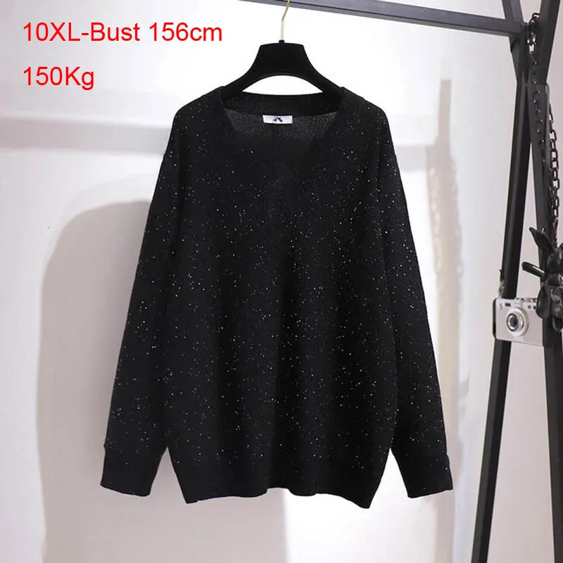 150Kg-Plus-Size-Women-s-Autumn-Winter-New-V-Neck-Sequin-Sweater-Bust ...