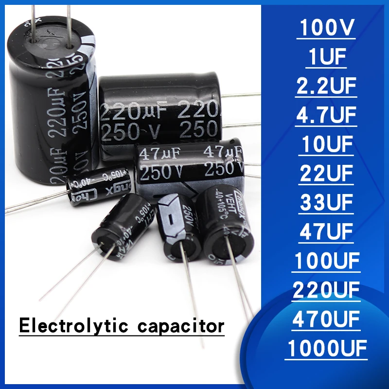 20pcs/lot Aluminium Electrolytic Capacitor 100v 1uf 2.2 4.7uf 10uf 22uf ...