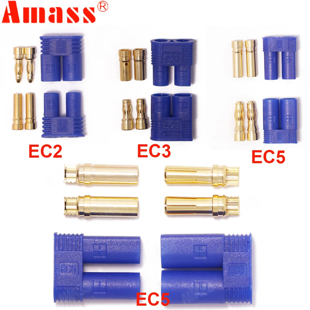 5pair Amass EC2 EC3 EC5 Battery Connector Kit Male Female 2.0mm 3.5mm 5.0mm Gold Plated Banana ...