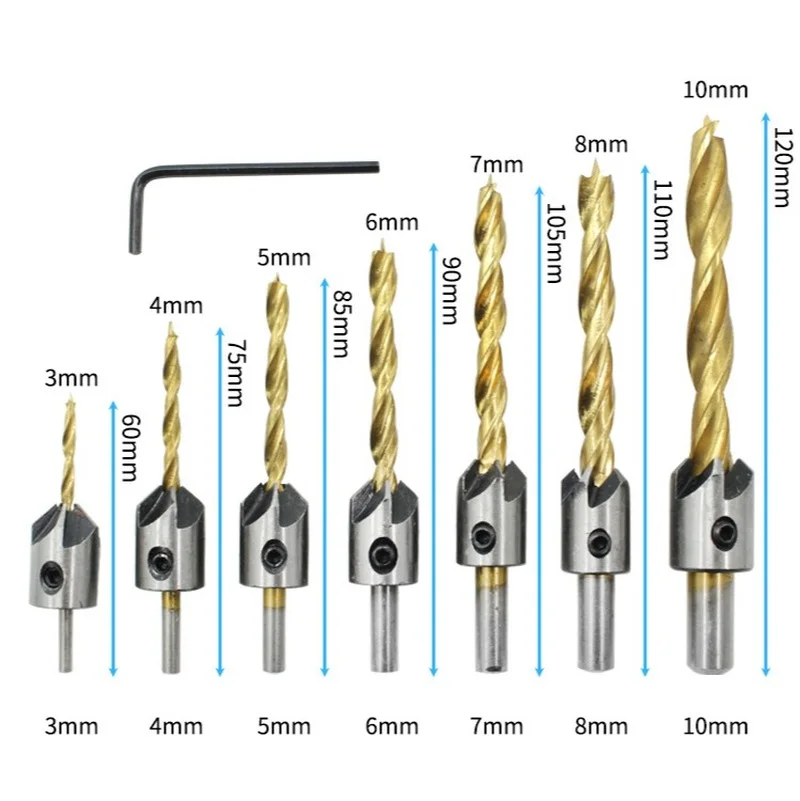 3Mm 10Mm Hss Titanium Verzinkboor Boor Set Ruimer Houtbewerking ...