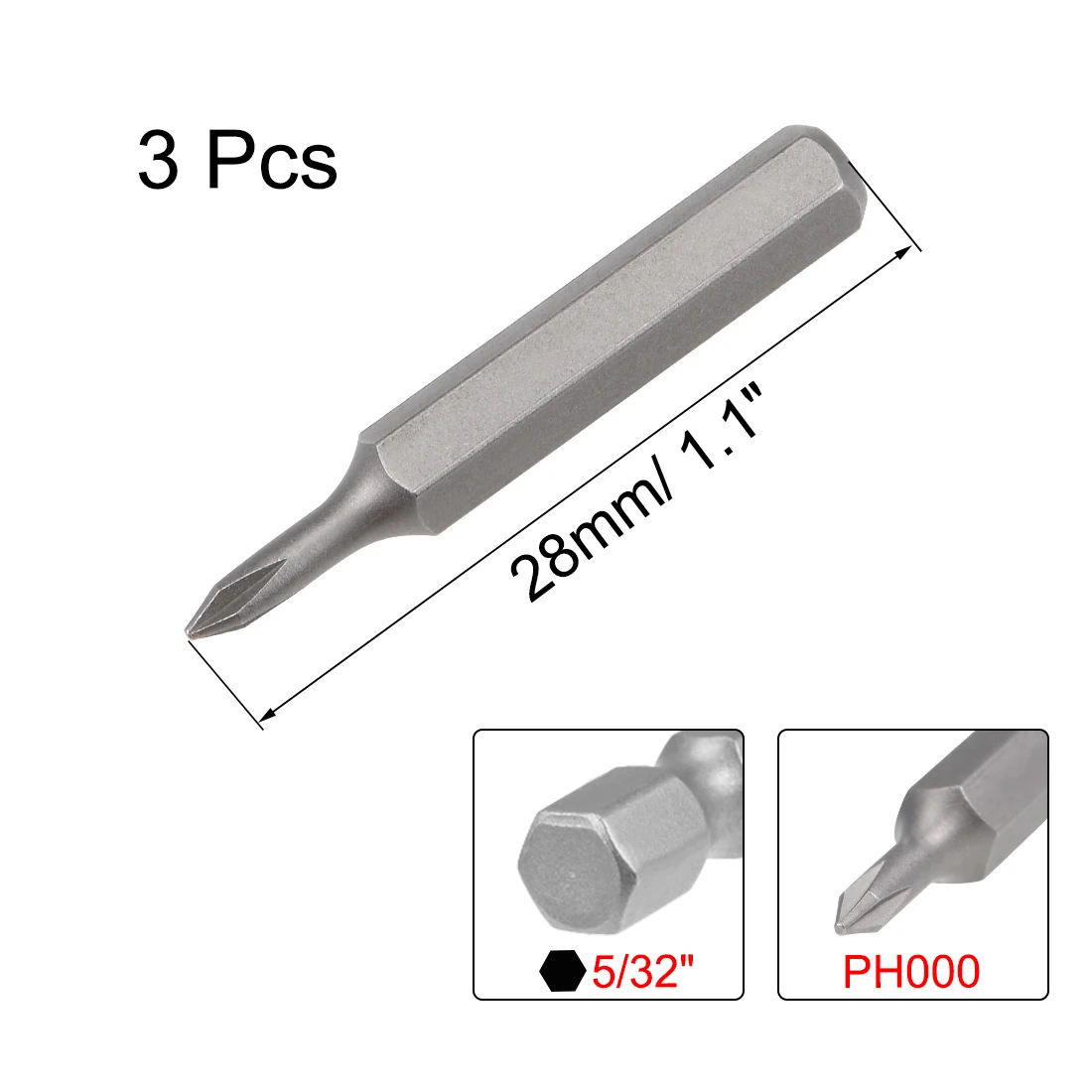 3pcs PH000 Phillips Screwdriver Bits 5/32Inch Hex Shank Cross ...