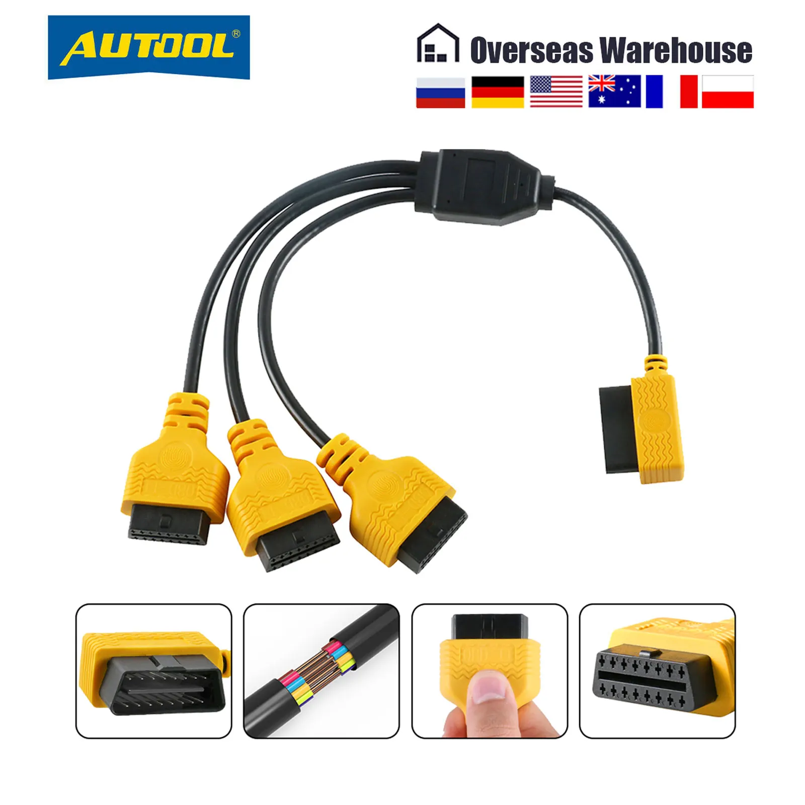 AUTOOL OBD Extend Cable OBD2 Splitter Cable 1 to 3 Converter Adapter ...