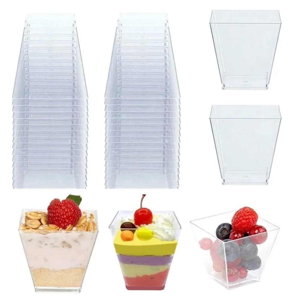 25/50/100pcs 60ML Disposable Plastic Dessert Cups Birthday Transparent ...