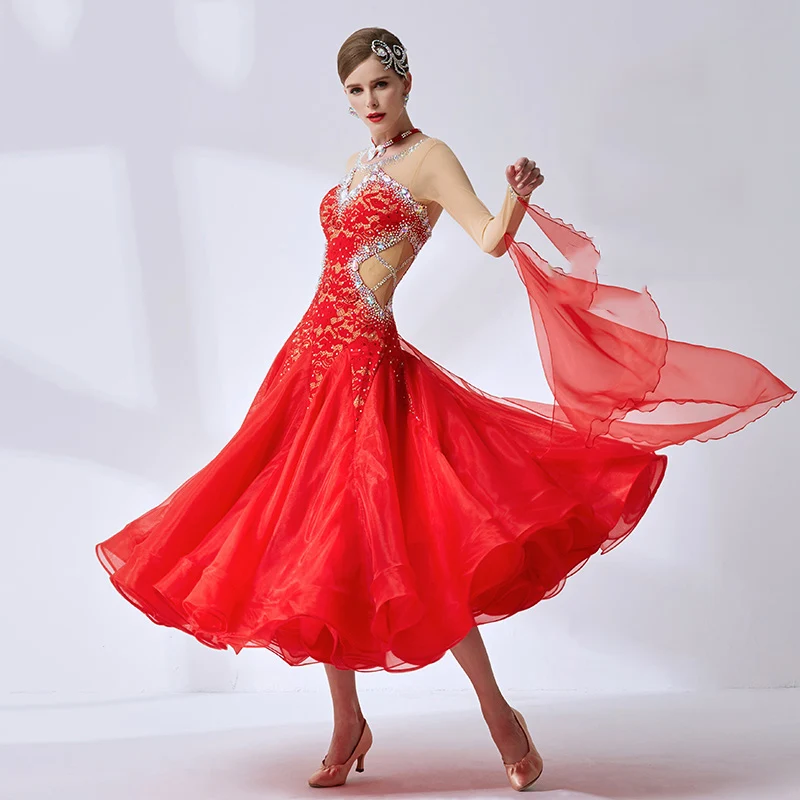 New-Women-Modern-Dance-Rhinestone-Red-Dress-Ballroom-National-Standard ...