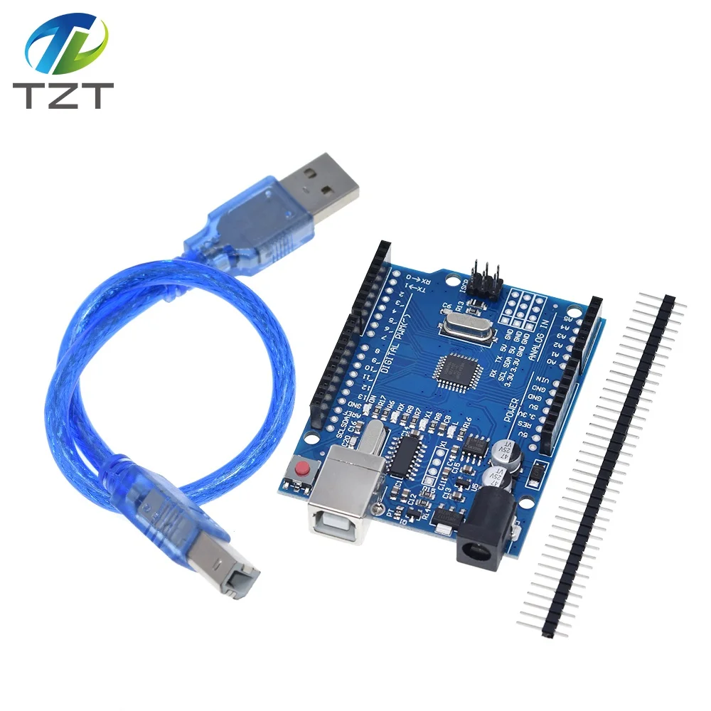 Tzt 스마트 전자 장치 고품질 Uno R3 Ch340g Mega328p 칩 16mhz Arduino Uno R3 개발 보드 Usb 케이블uno R3cable