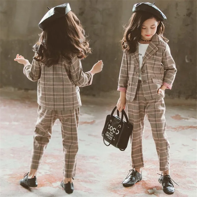 Children Girls Clothing Set Spring Teenage Girls Suit Plaid Jacket ...