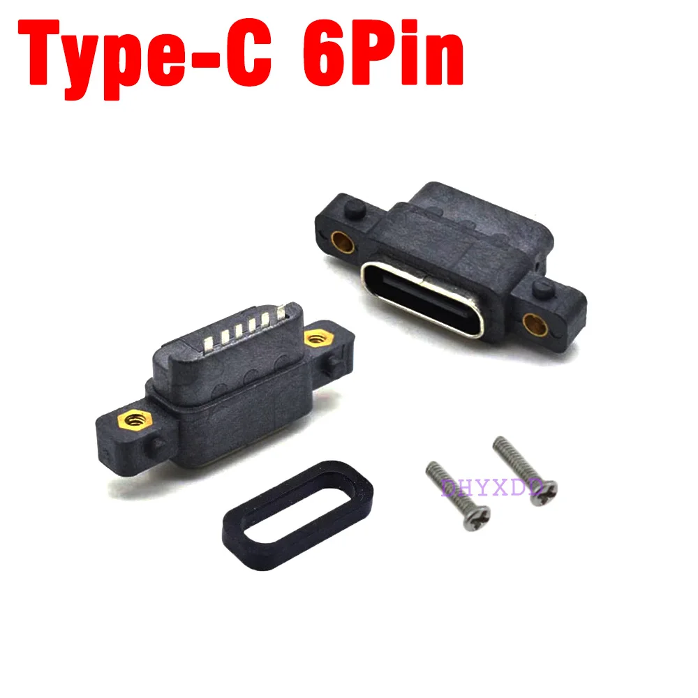 1Pcs-USB-3-1-Type-C-6Pin-Female-SMD-DIP-Connector-With-Screw-Hole-For ...