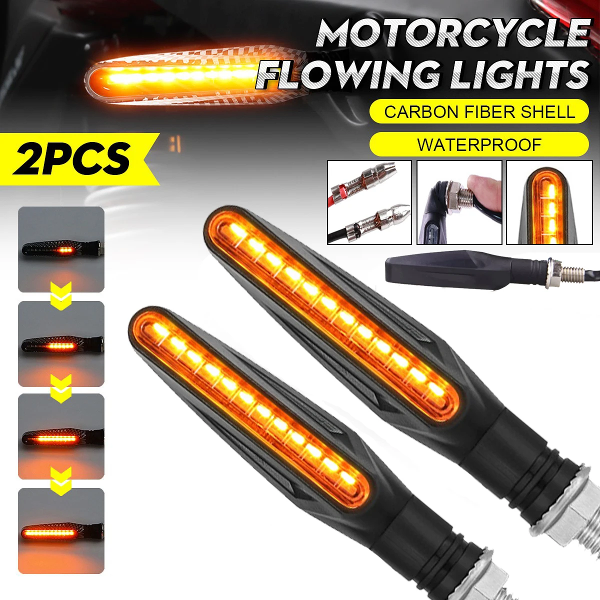 2Pcs Motorcycle Turn Signal Light Universal 12V Led Moto Flowing Water Blinker Bendable ...