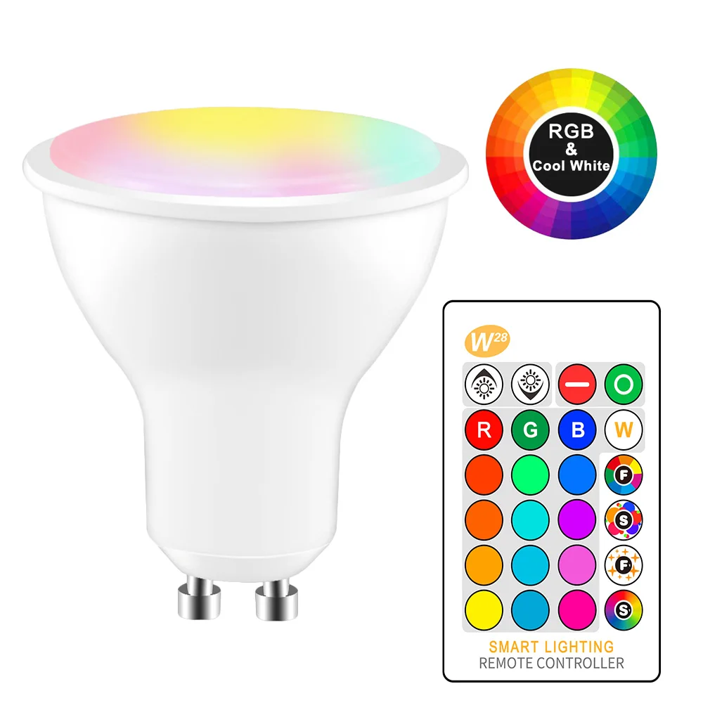 Bombilla LED RGB regulable, foco GU 10 con Control remoto, 16 colores ...
