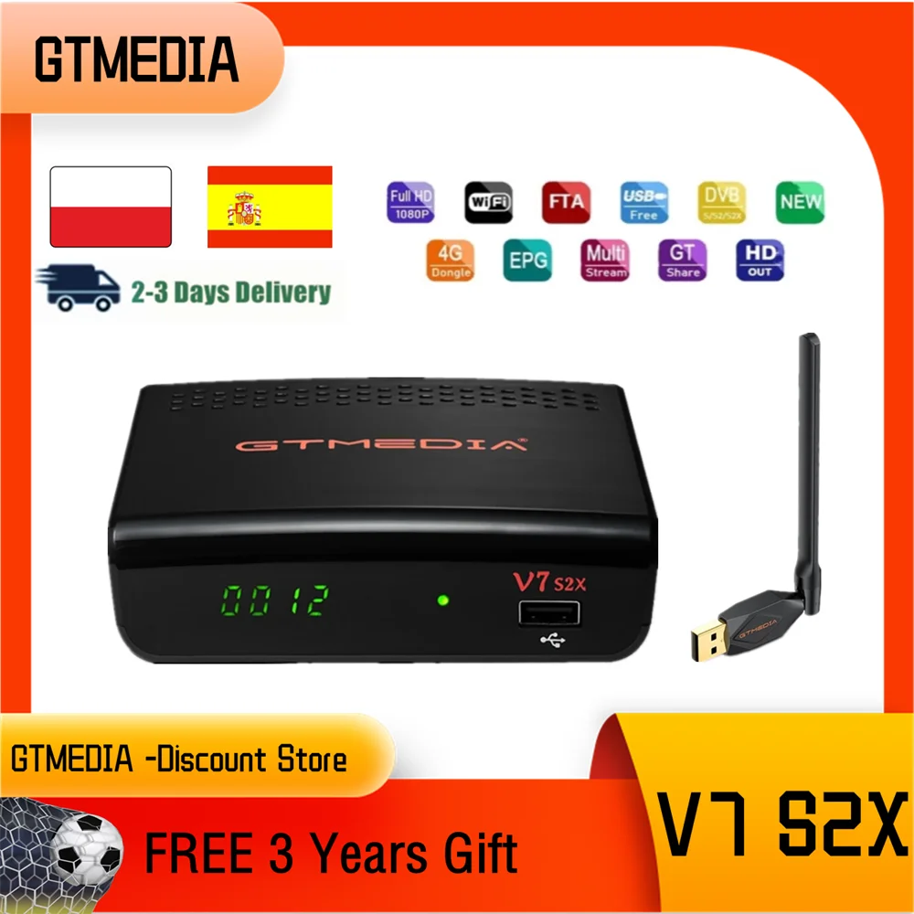 Fta gtmedia v7 s2x DVB S2 1080p receptor de satélite gtmedia v7s2x h ...