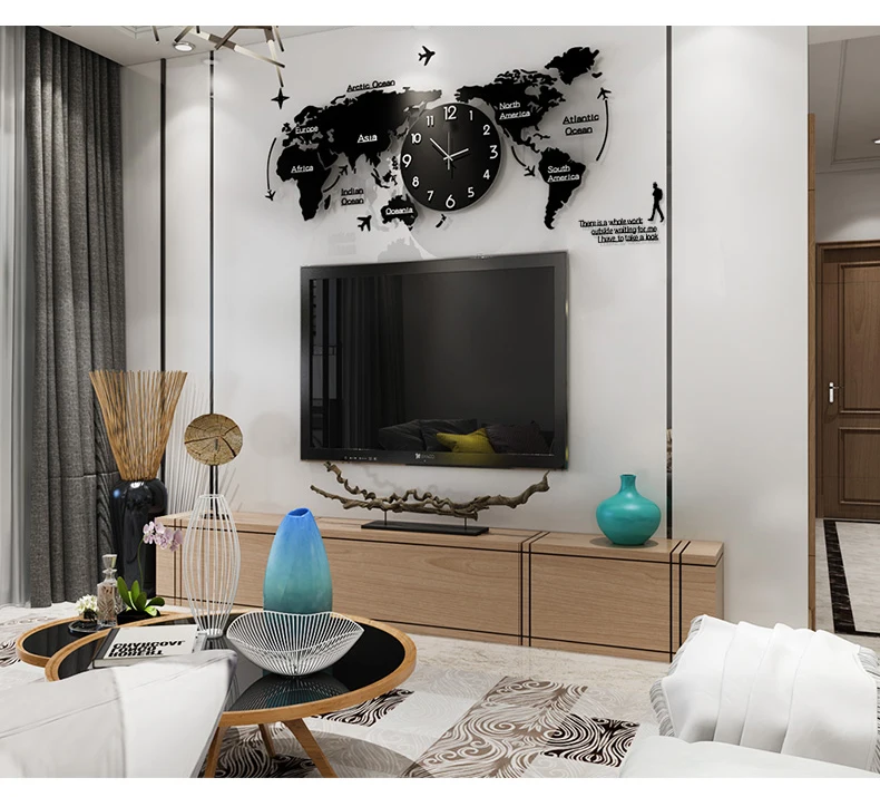 Большой карта мира настенные часы современный дизайн 3d наклейки акриловые часы сверкающий в