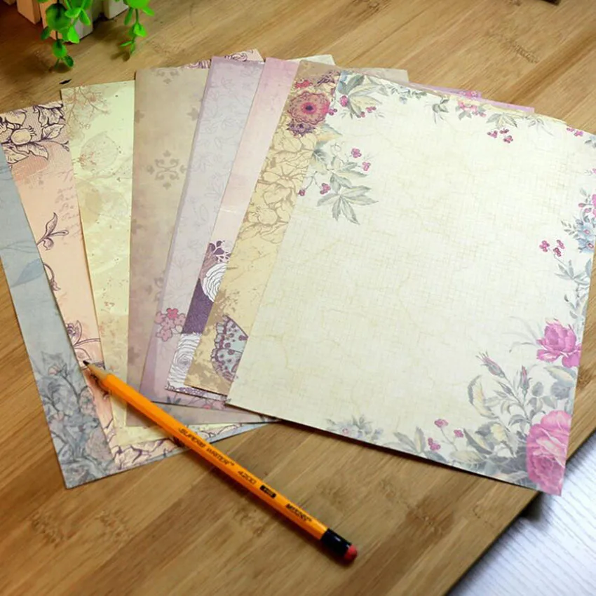 10-Sheets-set-Vintage-Message-Writing-Letter-Paper-Creative-Flower ...