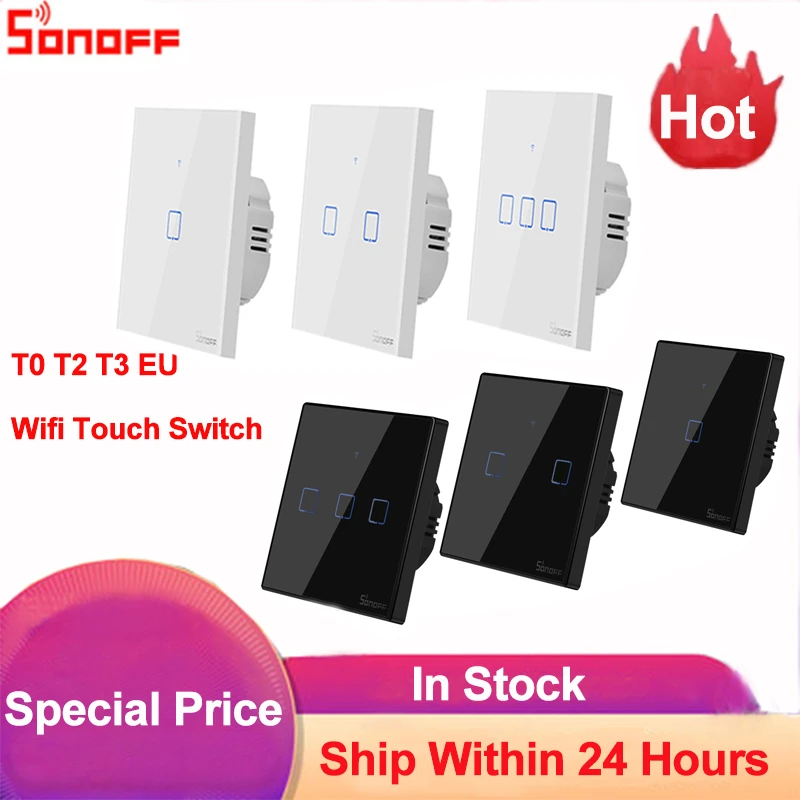 Sonoff TX T0 T2 T3 האיחוד האירופי חכם מתג WiFi מגע קיר אור הבית חכם מתג ...