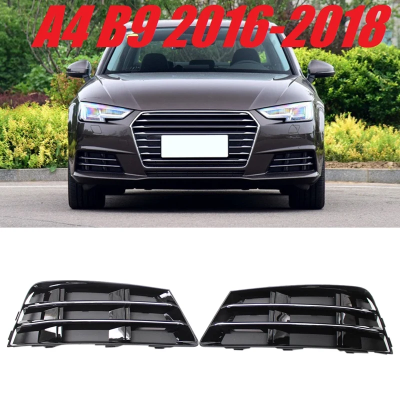 1 Pair Front Bumper Fog Light Grille Grill with Chrome Panel for A4 B9 ...