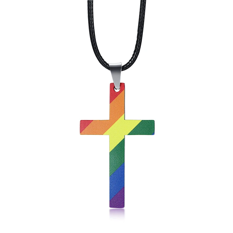 Collar de Cruz de arco iris de acero inoxidable con eslabón de cadena ...