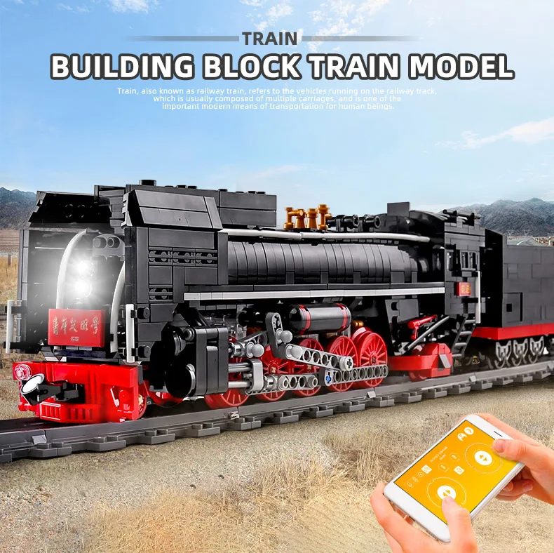 MOULD KING 12003 Motorized High-Tech Train Toys The QJ Steam ...