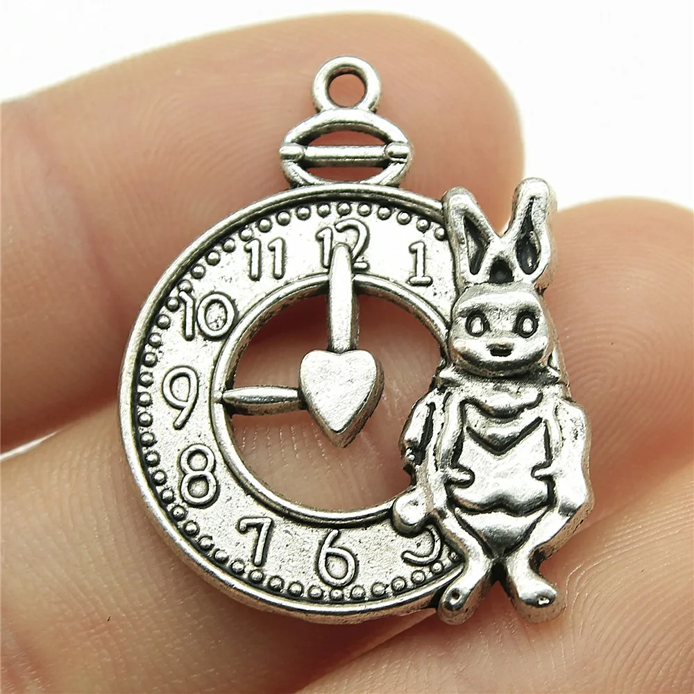 WYSIWYG 4pcs 31x25mm Pendant Rabbit And Clock Rabbit And Clock Charm ...