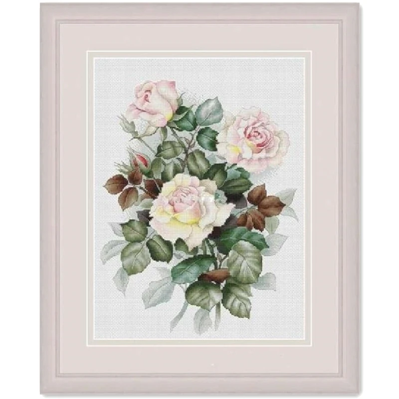 Elegant Pink Rose Cross Stitch Package Flowers Plant 18ct 14ct 11ct ...