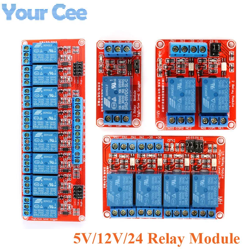 1 2 4 8 Way Channel Relay Module 5V 12V 24V with Optocoupler Support ...