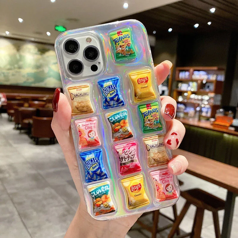 Creative Funny Chips Bag Case for iPhone 14 13 12 Pro Max Mini Back ...