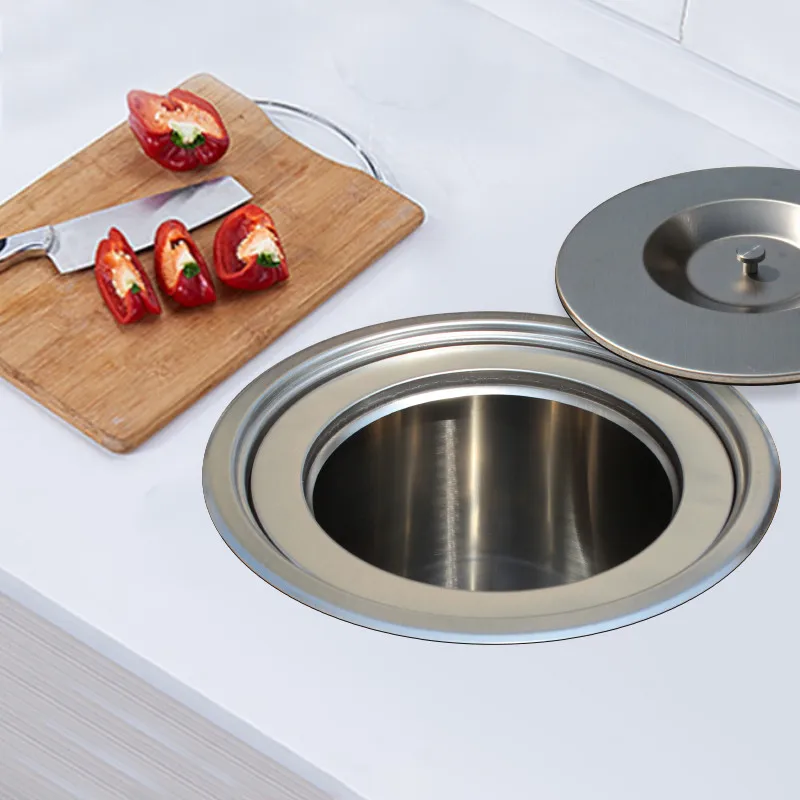 8L Tainless Steel Trash Can Flush Recessed Built-in Dustbin Trash Bin ...