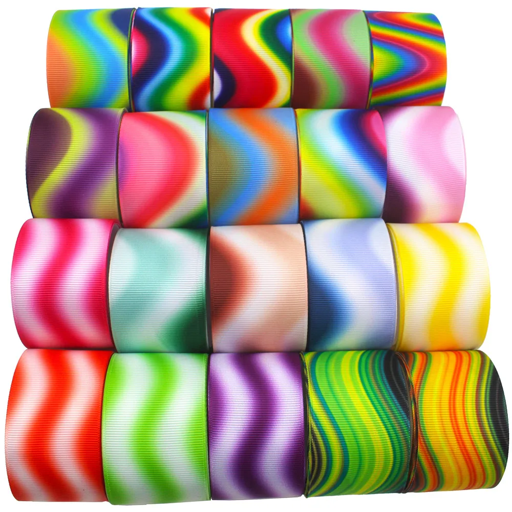 J 20318 1,1 1/2‘’38mm 10yds Rainbow gradient Printed grosgrain Ribbons ...