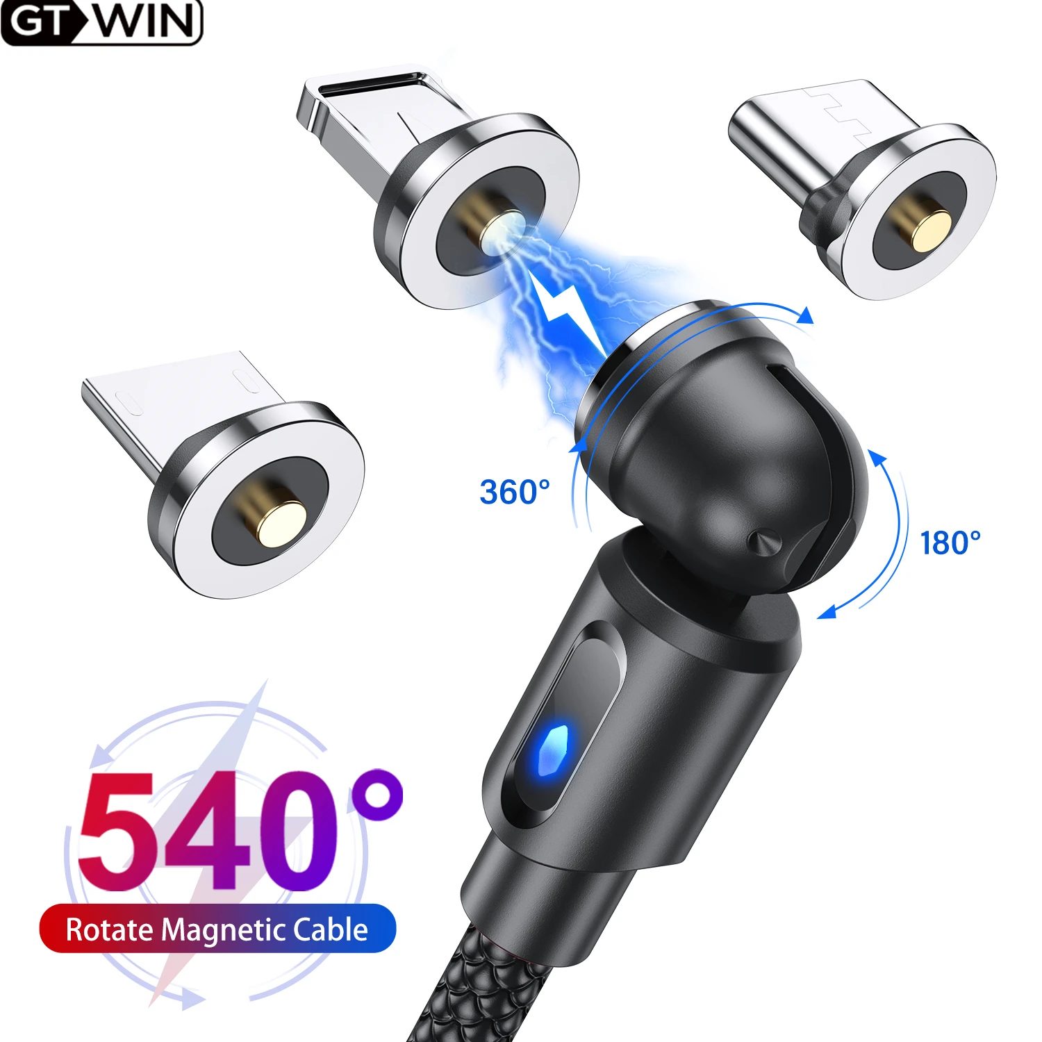 GTWIN 540 Rotate Magnetic Cable Fast Charging Magnet Charger Micro USB ...