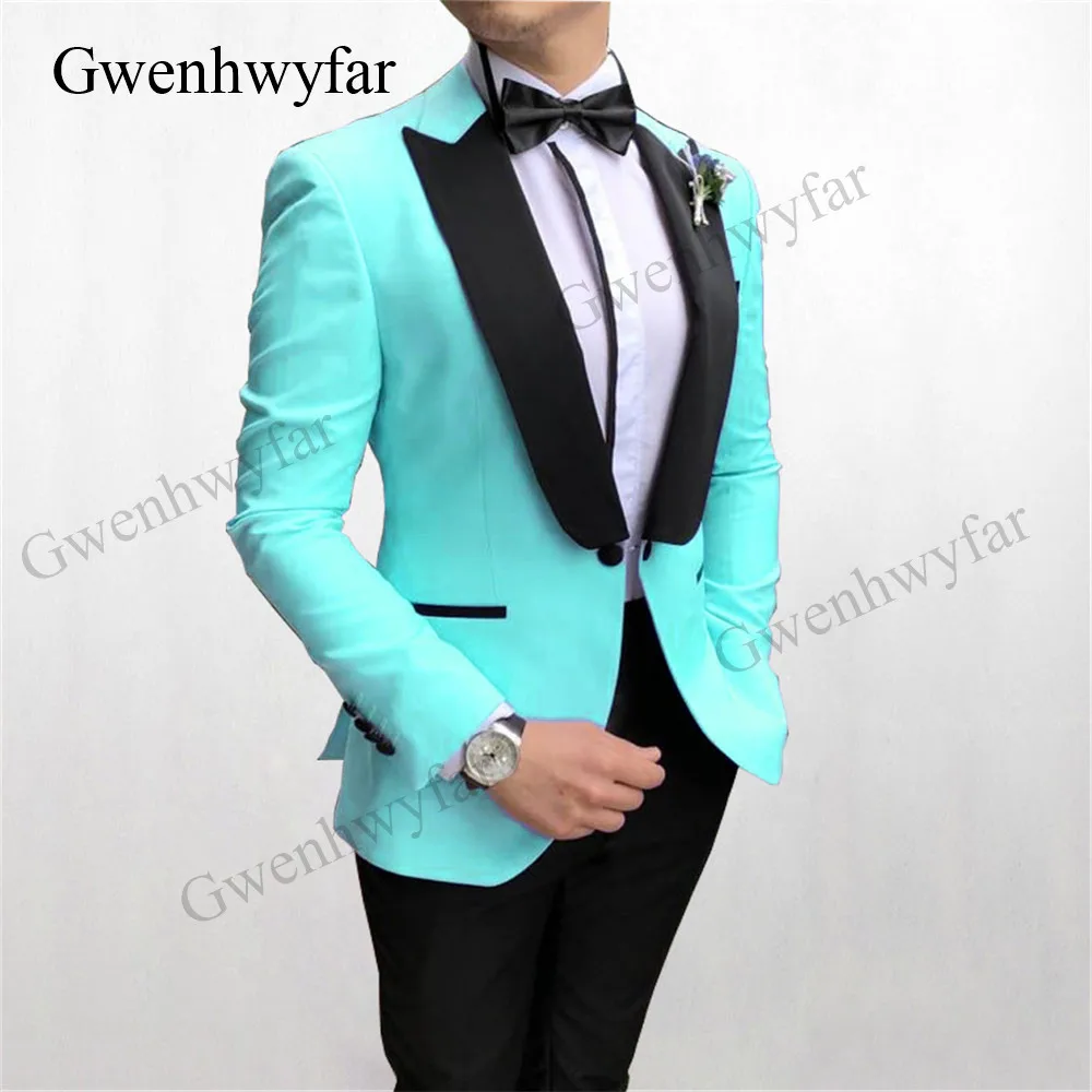 Gwenhwyfar Turquoise color men suits 2026 New style Button Gentlemen ...