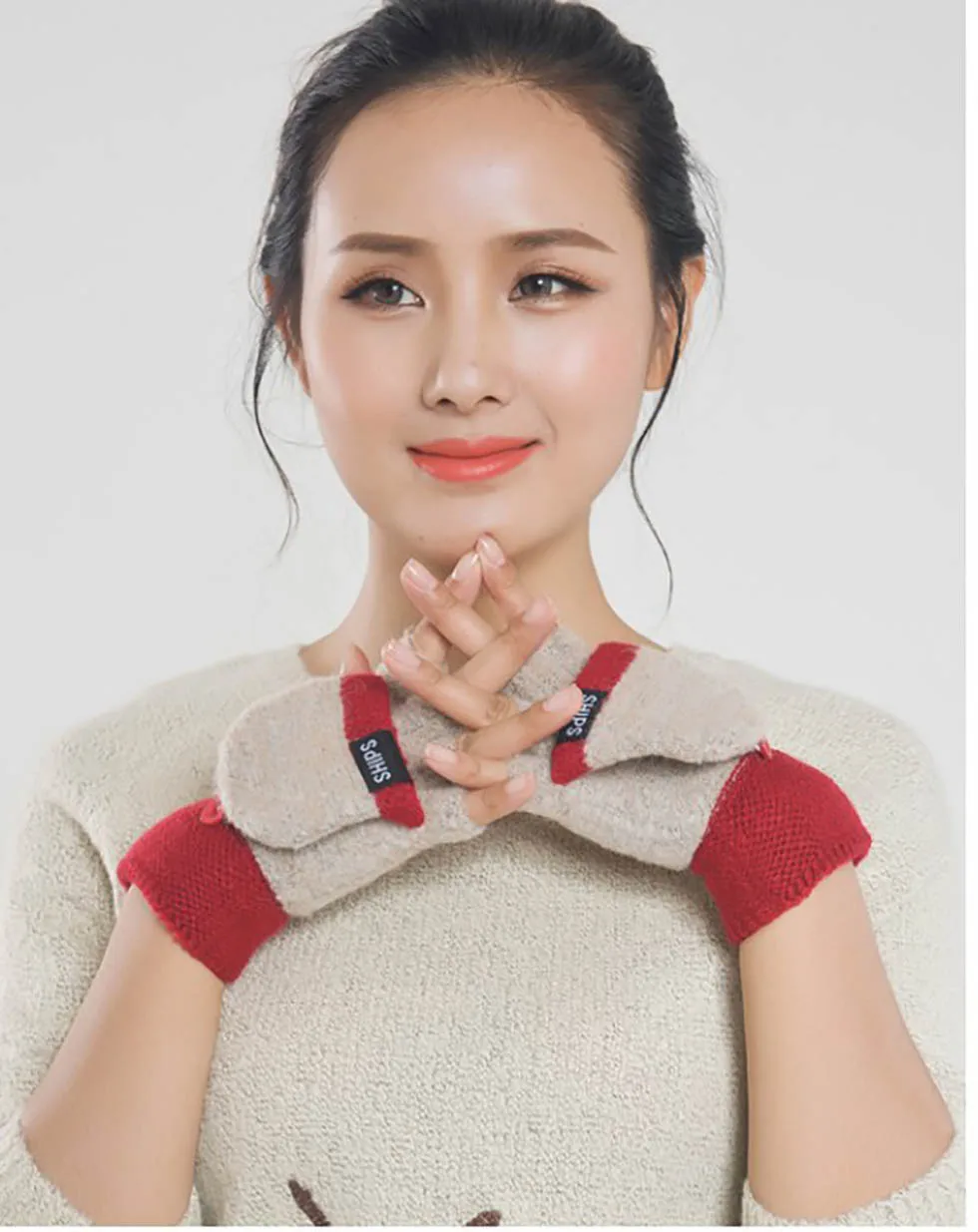 Calymel перчатки с открытыми пальцами зимние теплые вязаные теплые ...