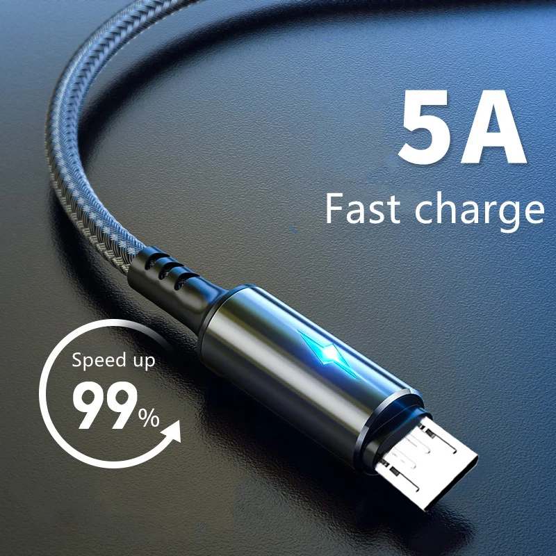 Micro USB Cable 5A LED Fast Charging Micro Data Cord For Huawei Samsung ...
